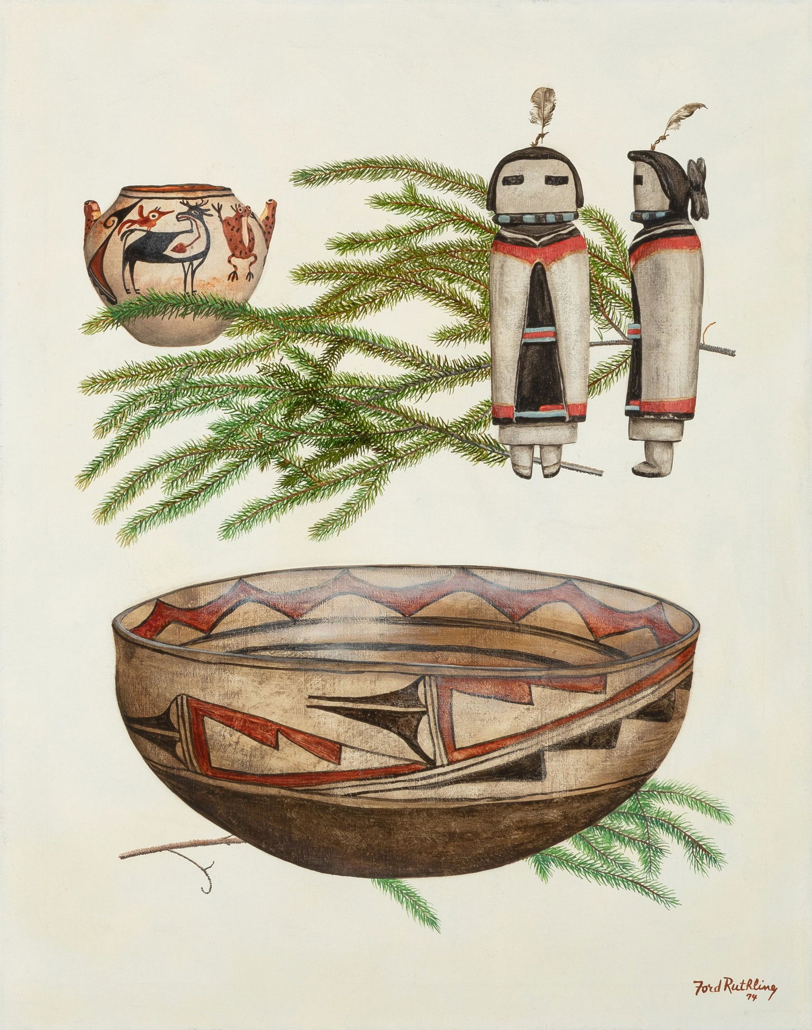 Ford Ruthling, Dough Bowl With Katsinas, 1974