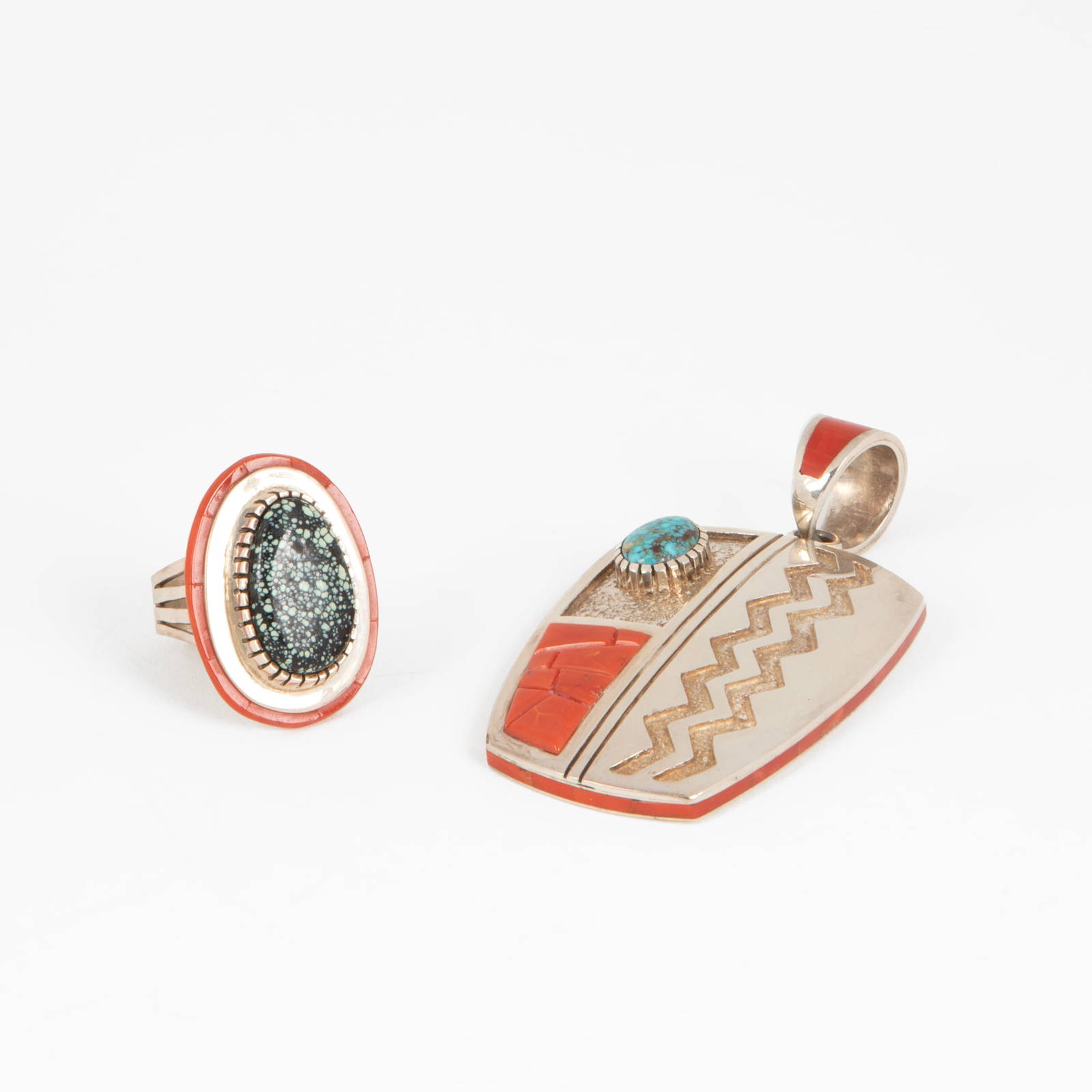 Signed Contemporary Dine [navajo] Pendant And Ring, Tj Perry, Dine ...