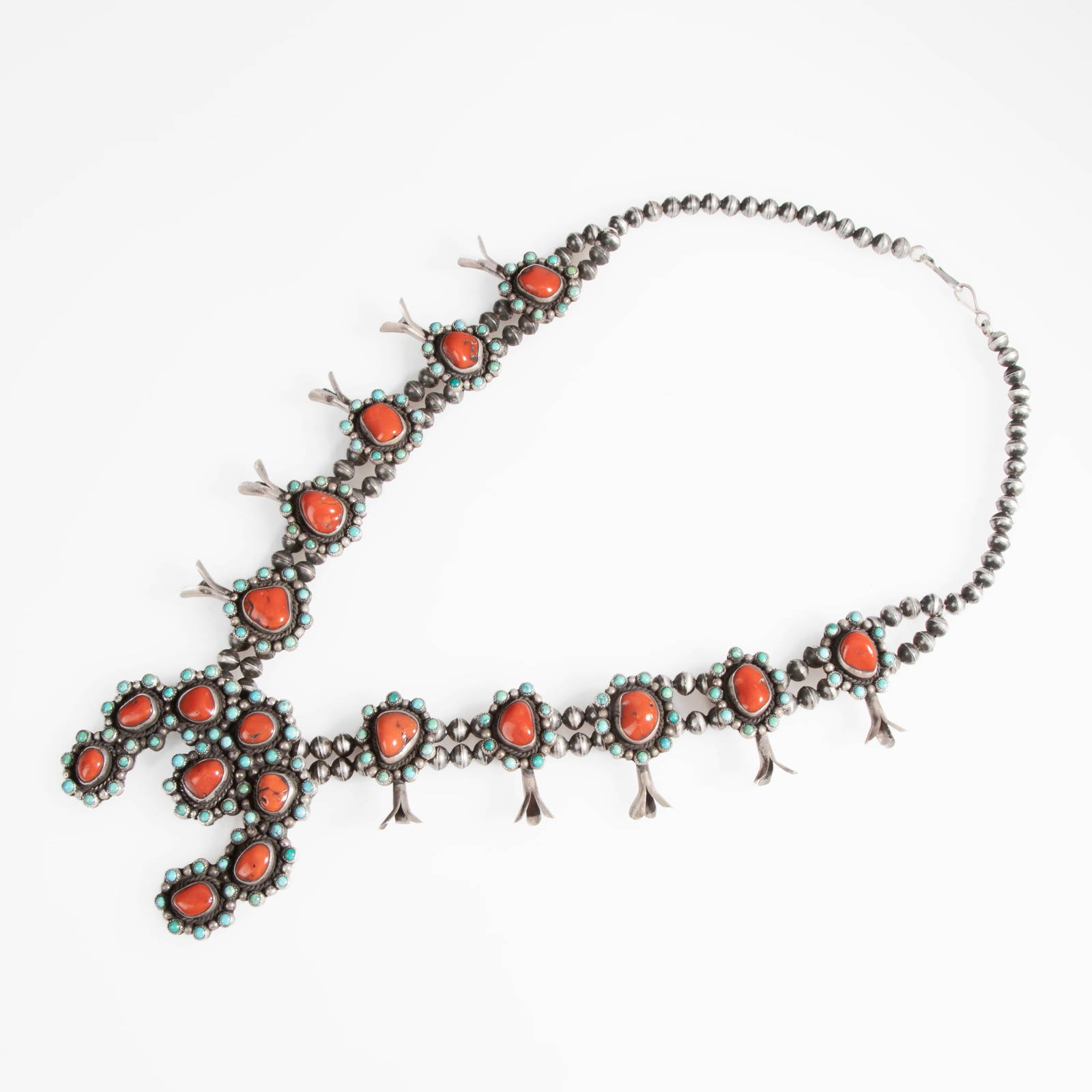 Dan Simplicio, Sterling Silver, Coral + Turquoise Squash Blossom ...