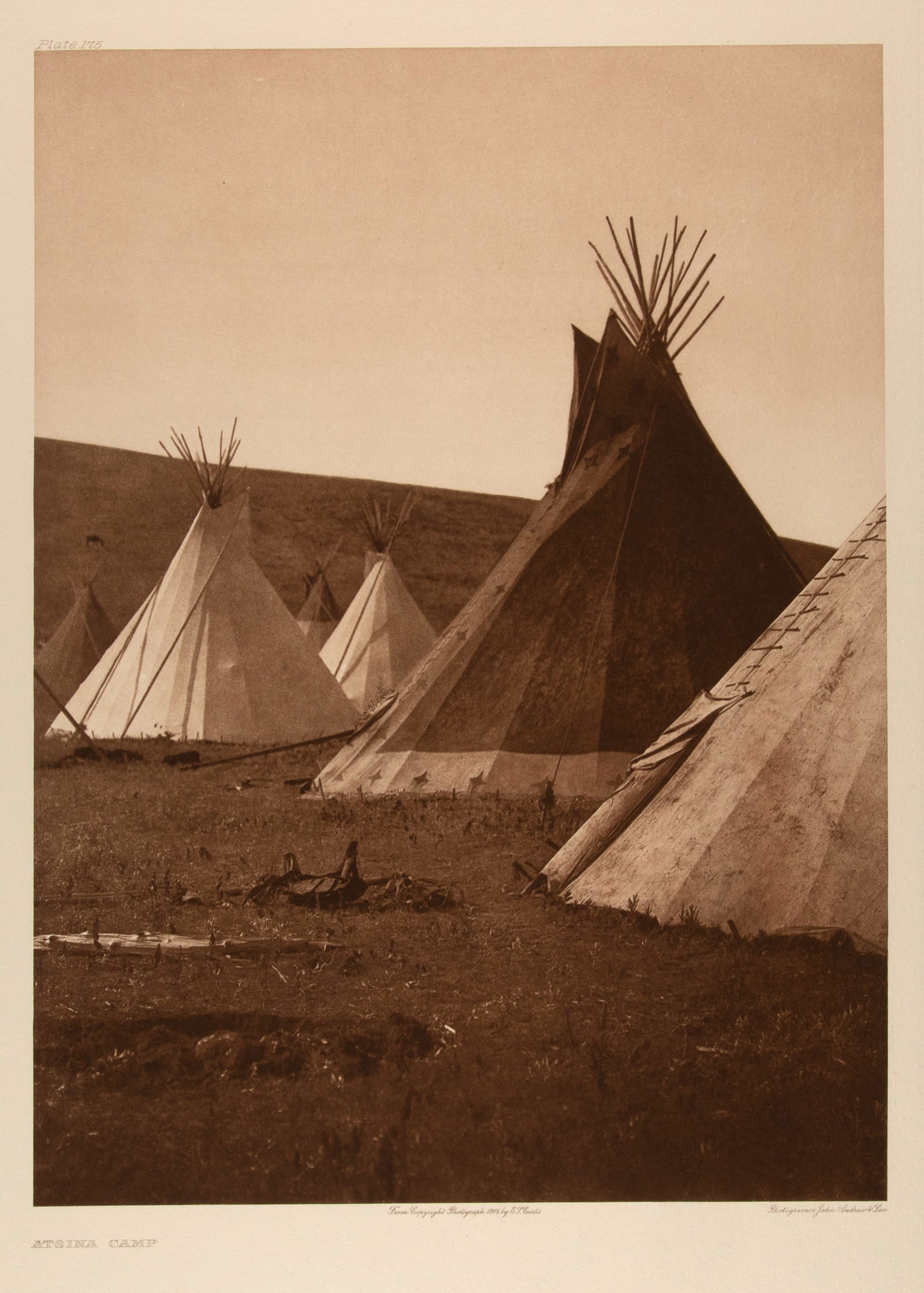 Edward S. Curtis, Group Of Three Tipi Photogravures: Cree Tipis, 1928 + Atsina Camp, 1908 ...