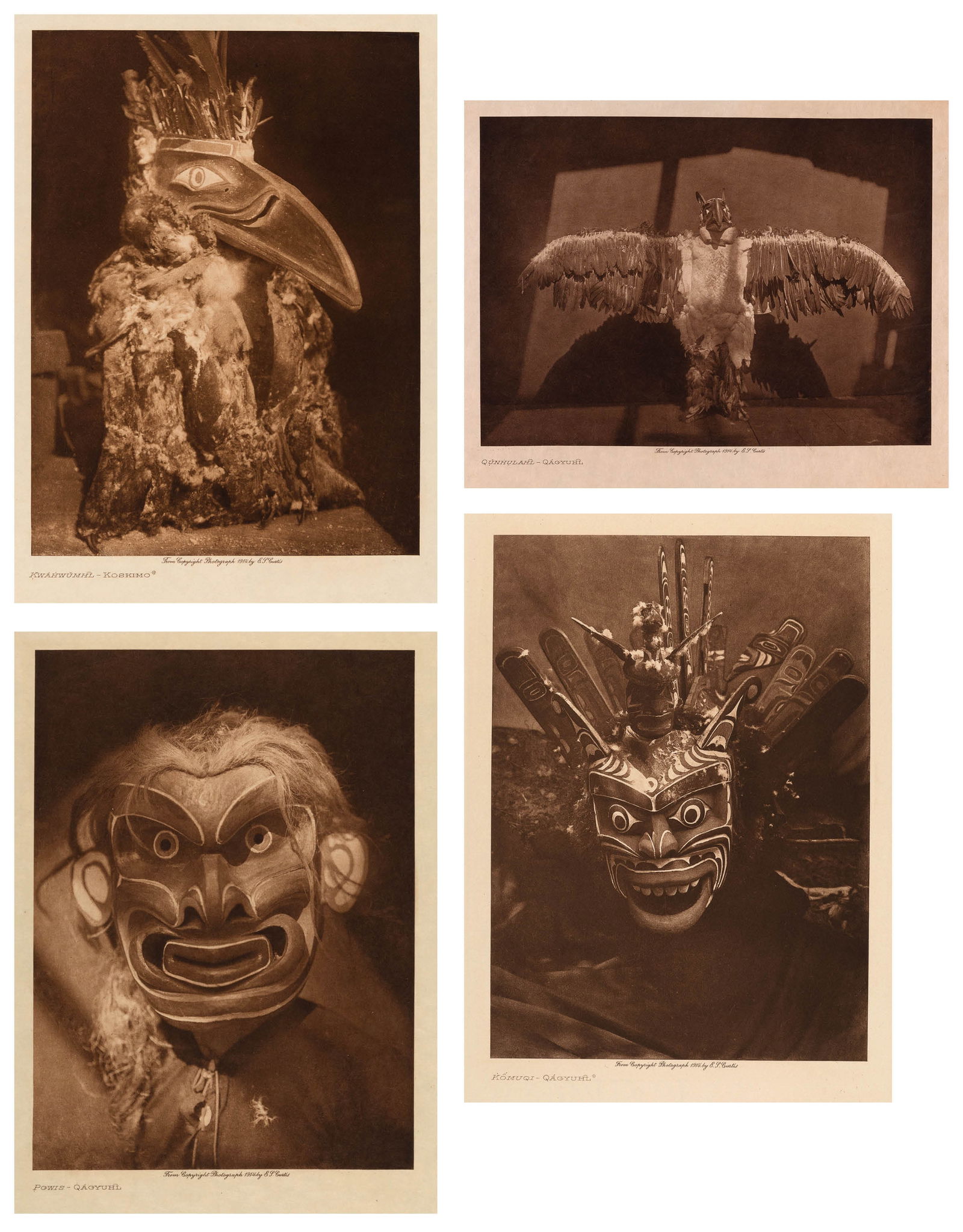 Edward S. Curtis, Group Of Four Photogravures: Pacific Northwest Masks ...