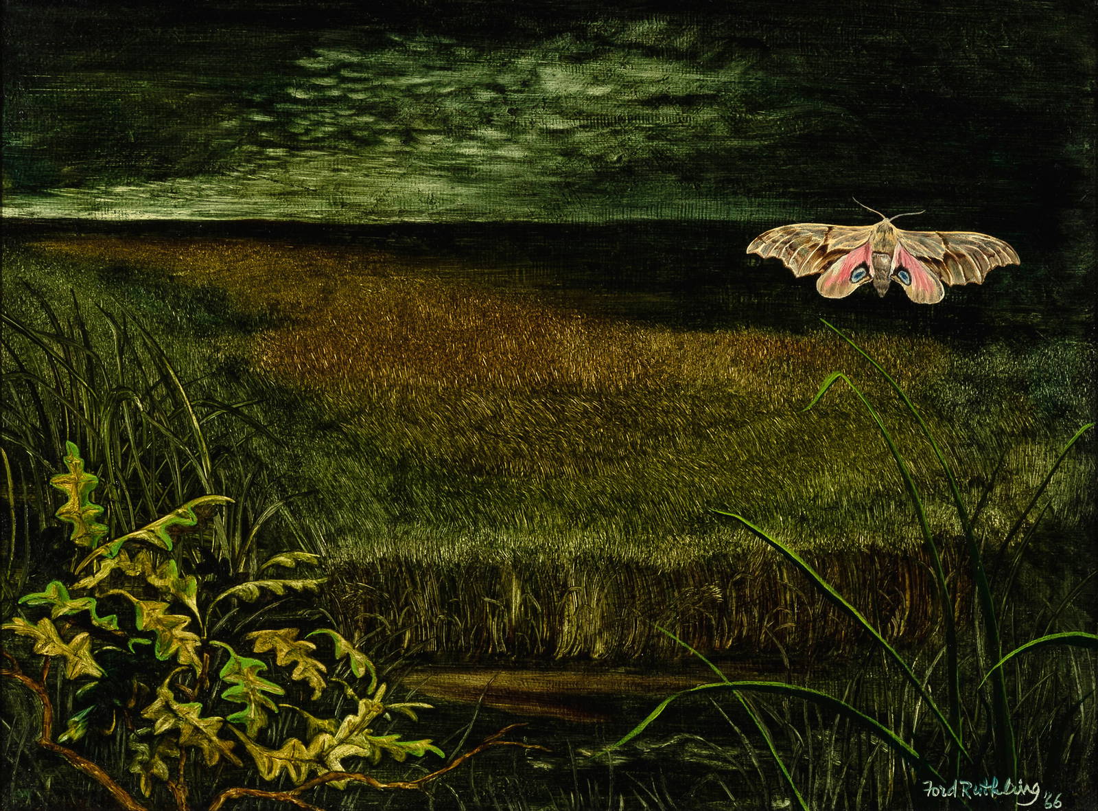Ford Ruthling, Field Of Grain At Night With Moth, 1966 Auction