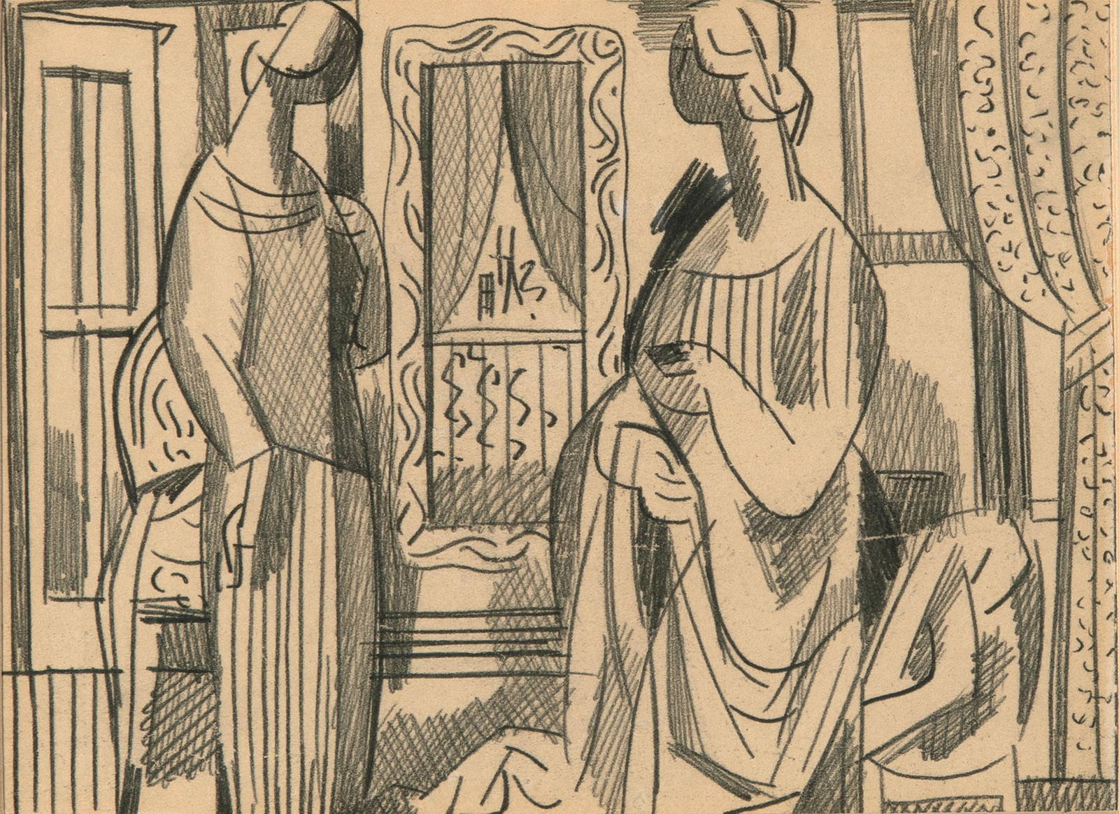 Carl Robert Holty, Untitled (two Figures Cubist), Ca. 1925 Auction