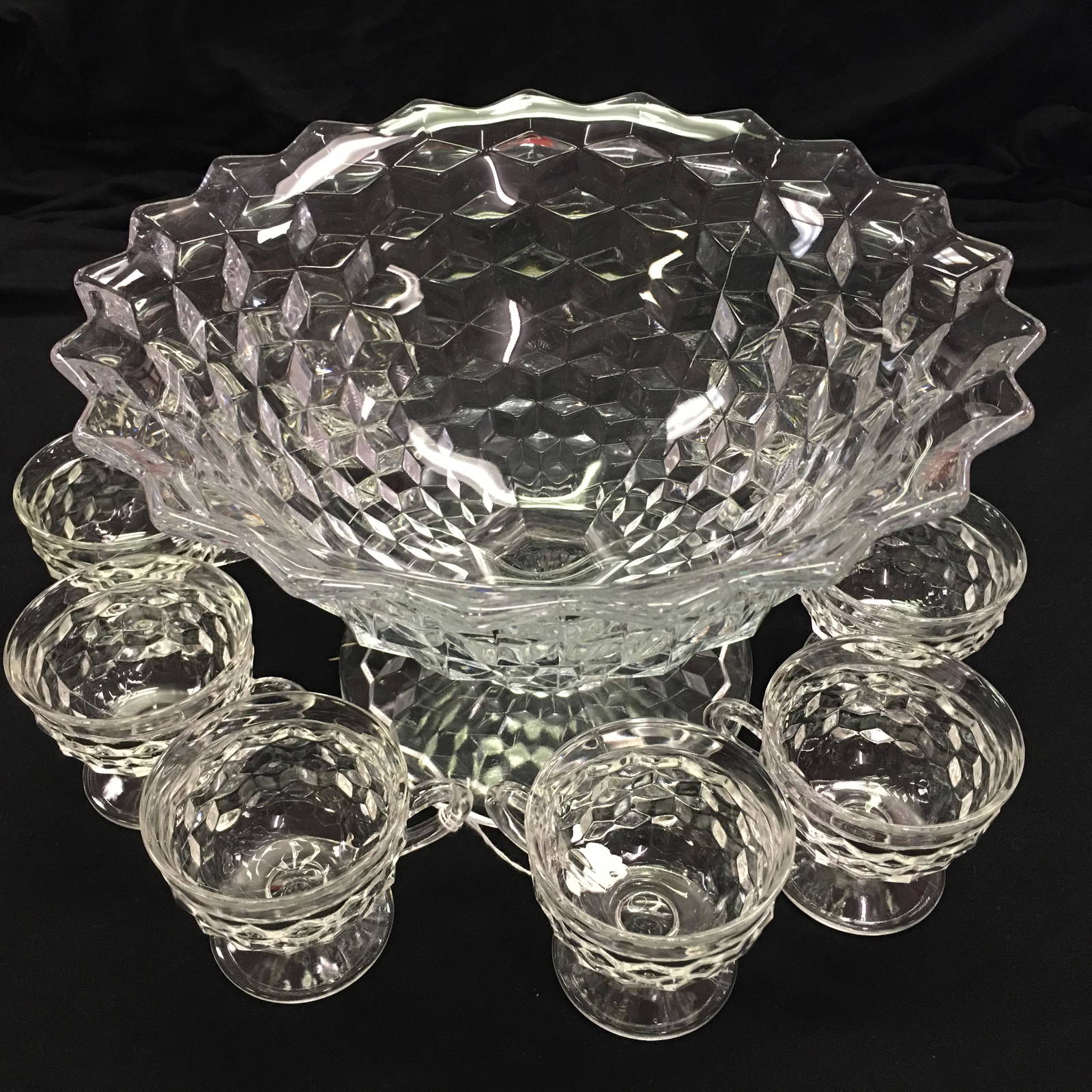 American Fostoria Tom & Jerry Footed Punch Bowl & Cups Auction