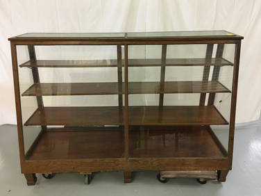 Antique Oak Store Display Case Glass Front