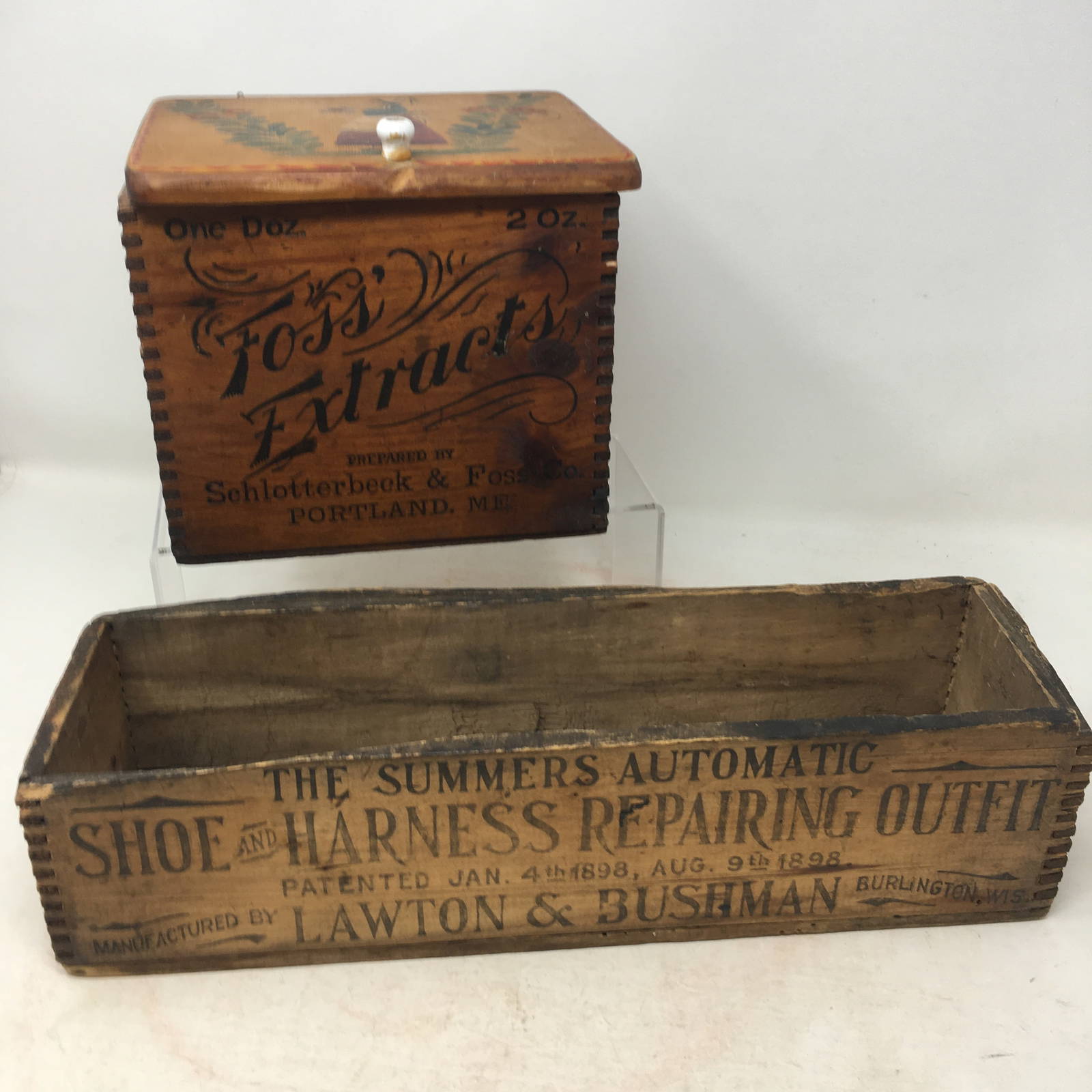 Two Wooden Advertising Boxes Auction