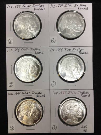 (6) 1oz .999 Silver Indian Rounds