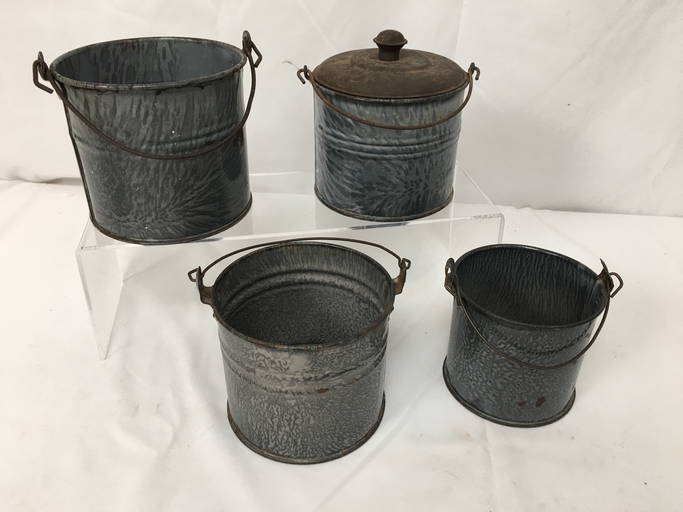 (4) Gray Granite Miniature Pails, Berry Bucket