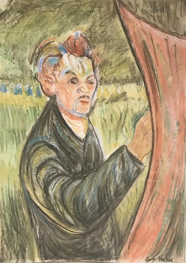 Self Portrait - Erich Heckel - Pastel On Paper
