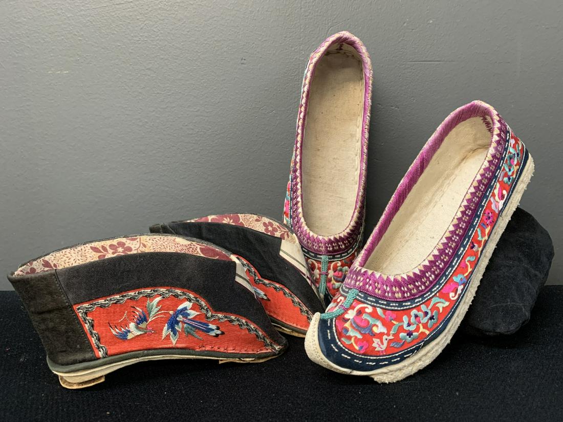 2 Pairs Antique Chinese Silk Shoes, Foot Binding