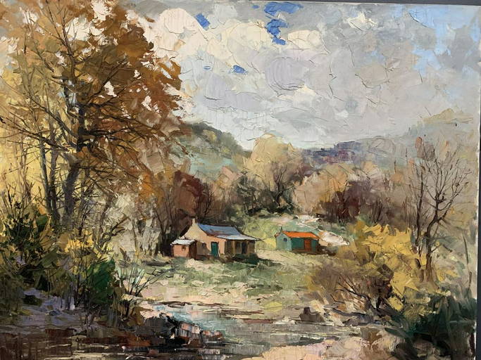 Geza Gordon Marich, Oil On Canvas, Cabin Landscape
