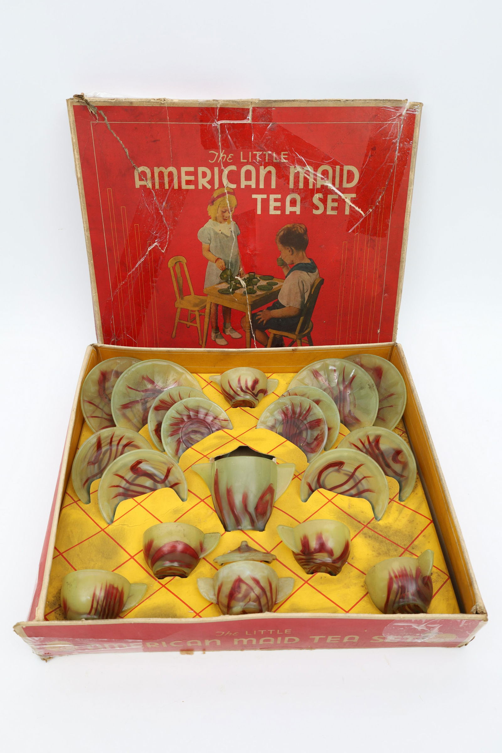 Little American Maid Uranium Glass Tea Set