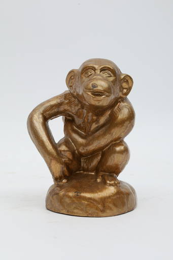 Vintage Cast Metal Gold Painted Monkey Coin Bank