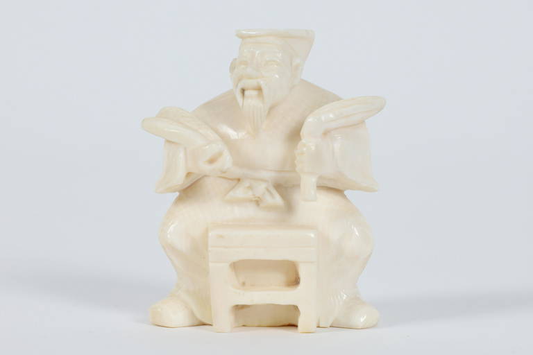 Japanese Netsuke Wise Man Sitting On Bench