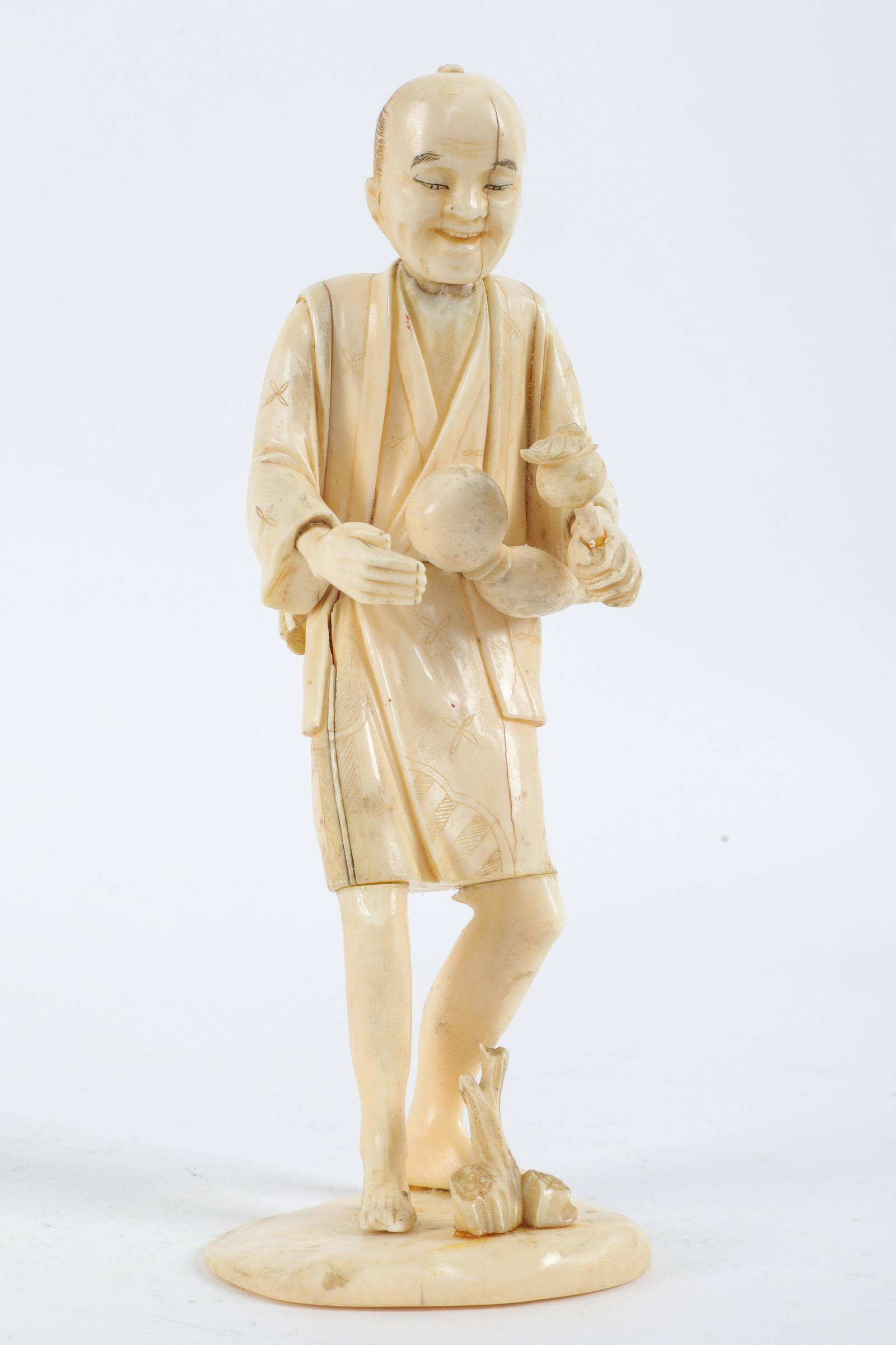 Fine Signed Antique Japanese Carved Figure W Gourd Auction