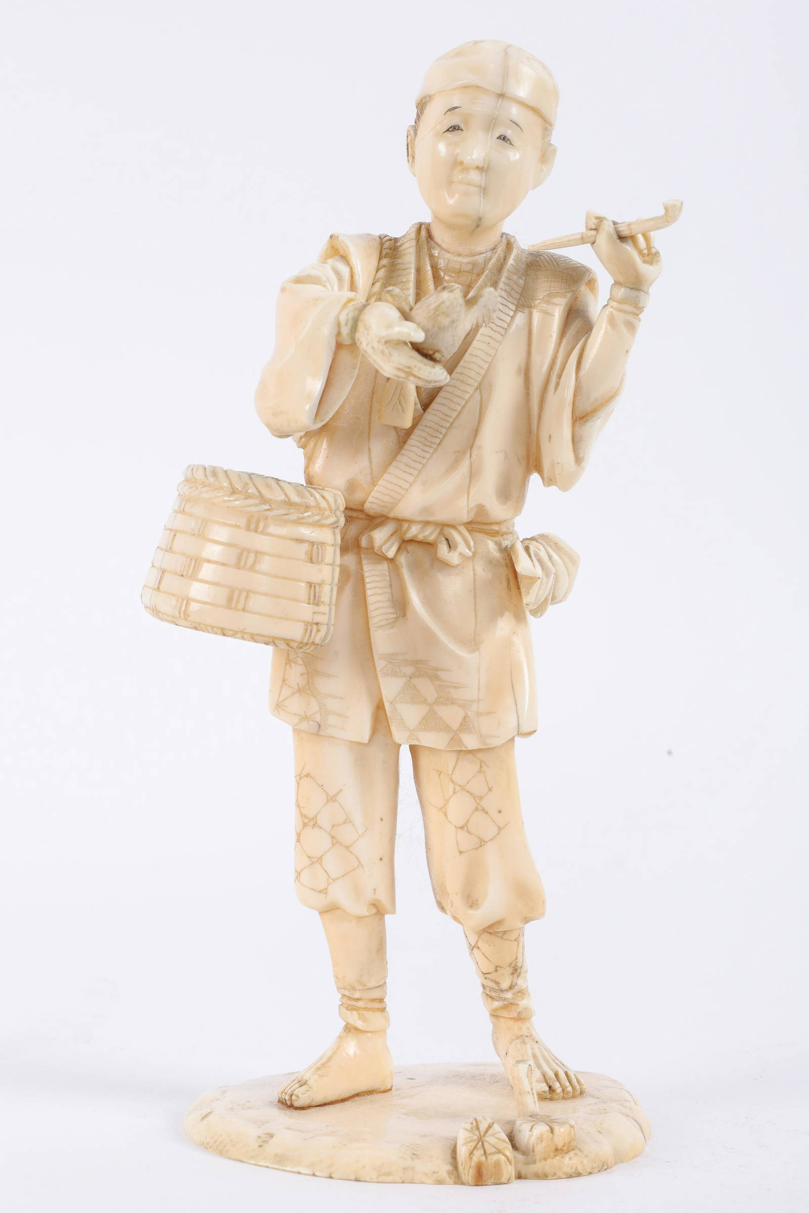 Fine Antique Japanese Carved Figure W Bird Signed Auction