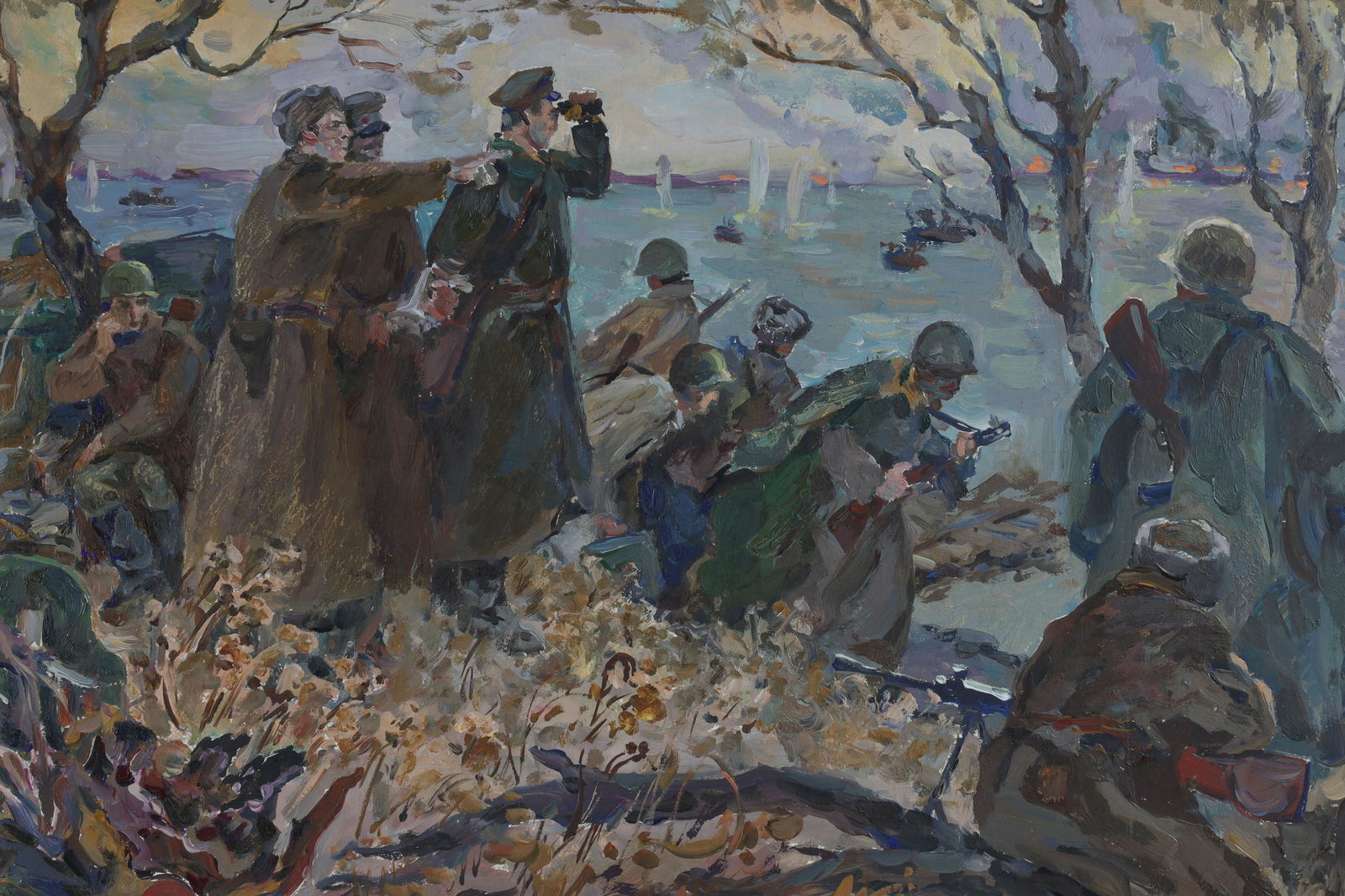 Signed Impressionist Ww2 Military Painting Auction