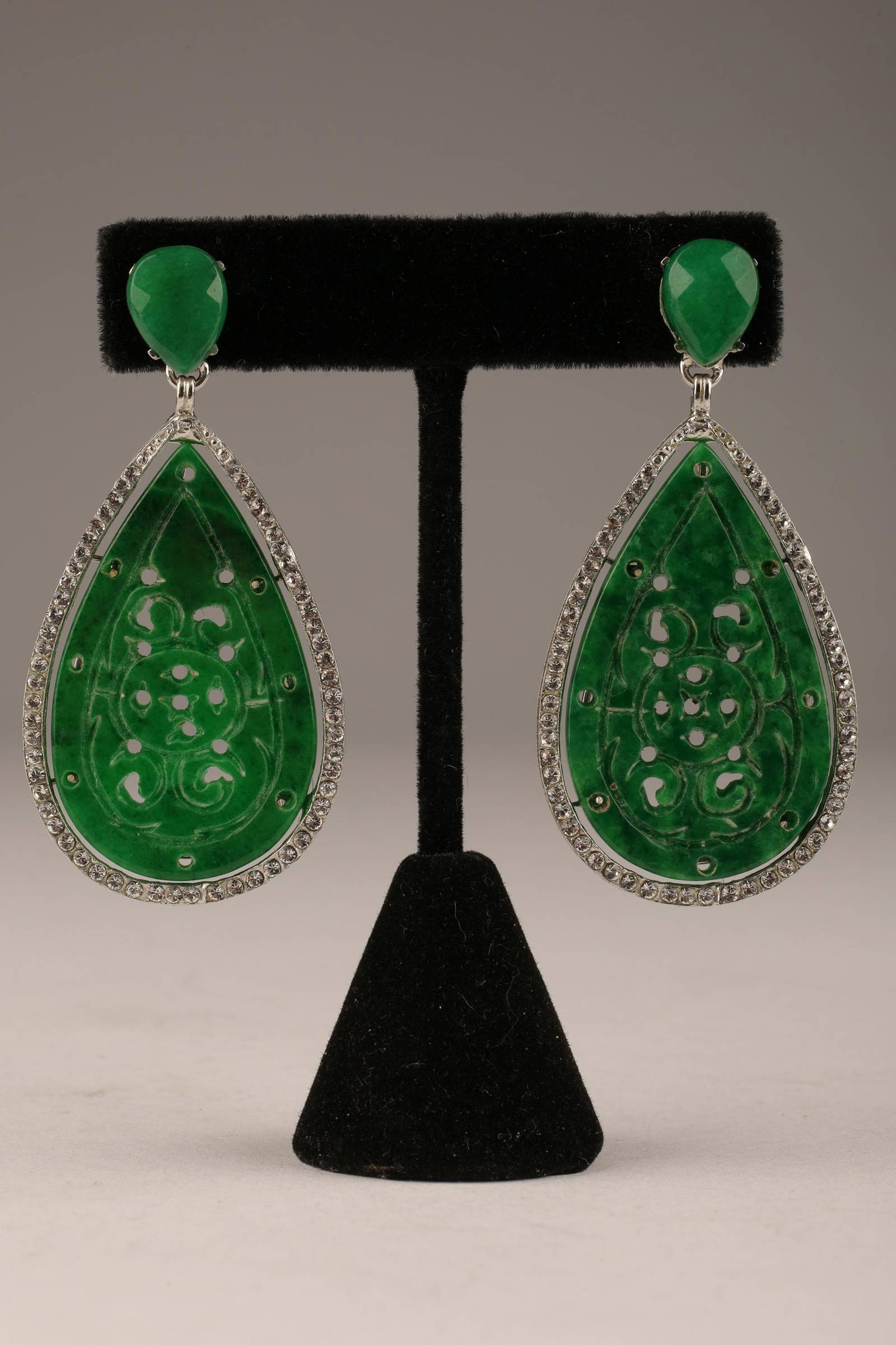 Siman Tu Jade And Rhinestone Drop Earrings Auction