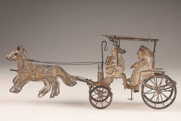 Sterling Filigree Miniature Carriage And Horses