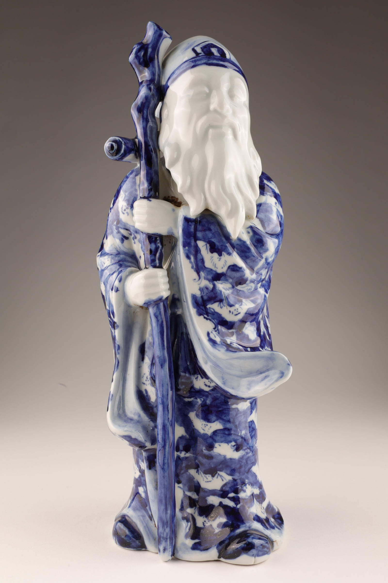 Chinese Blue White Statue Confucius Figurine Auction