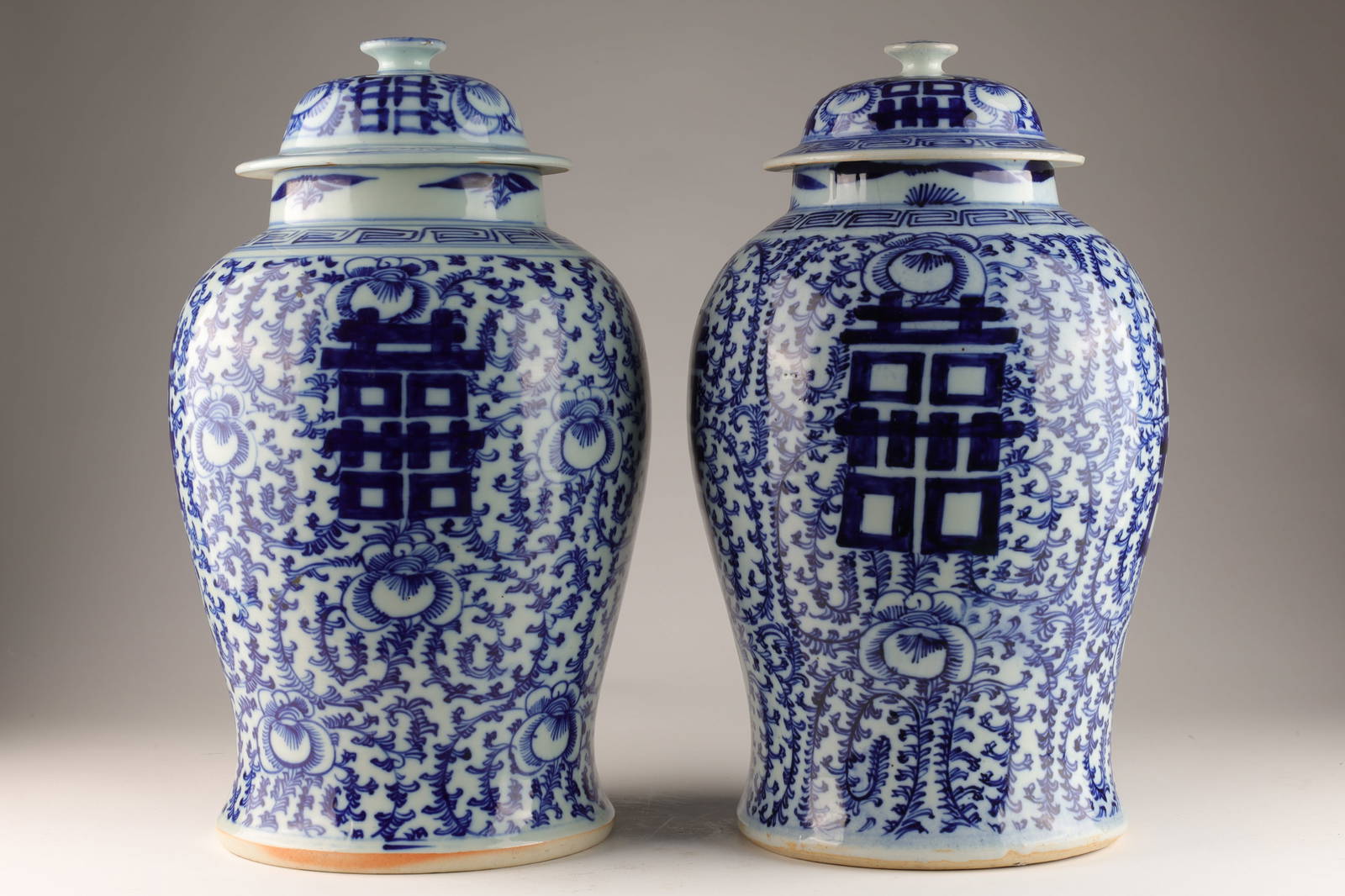 Pair Antique Chinese Blue And White Temple Jars Auction