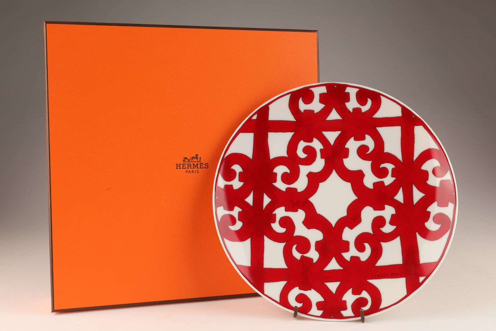 Hermes Porcelain H Deco Rouge Dessert Plate Auction