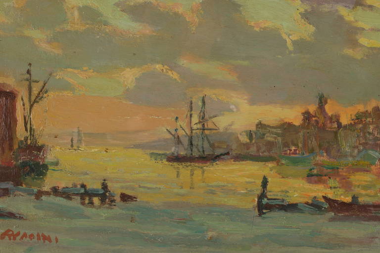 Joseph Rimini Oil Painting Boats Harbour Scene