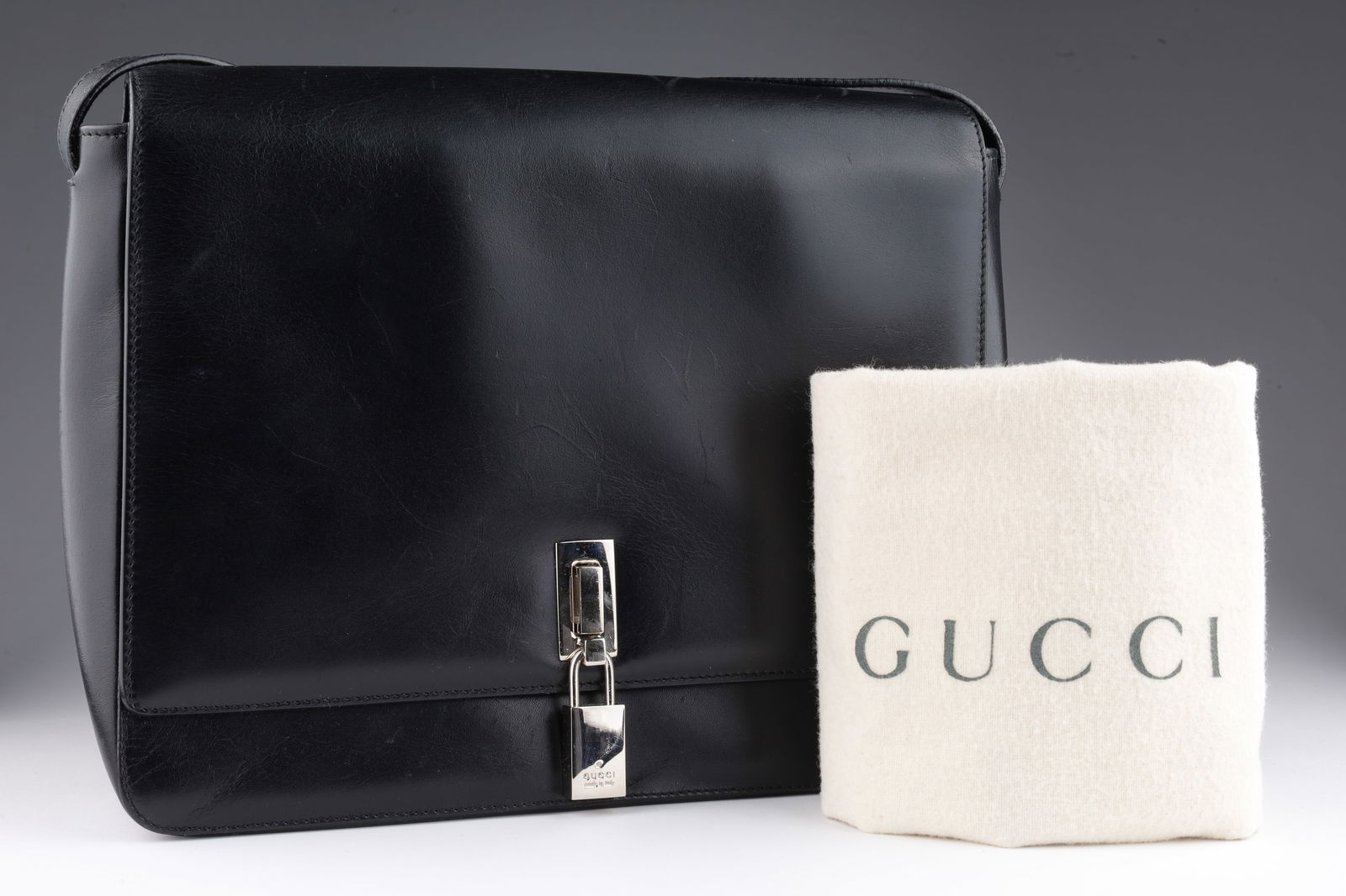 Vintage Gucci Black Leather Flap Bag With Lock Auction
