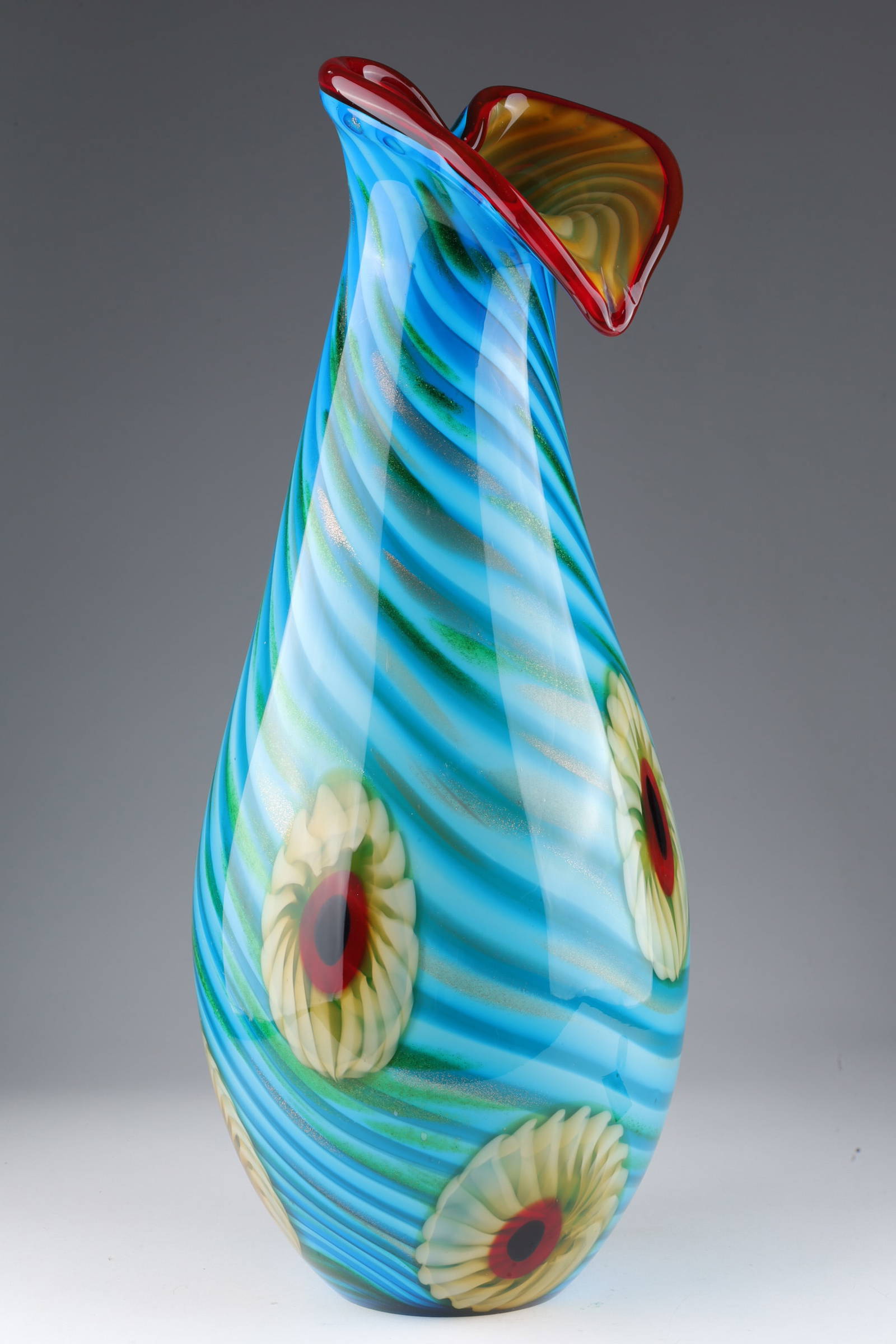 Large Murano Millefiori Calla Lily Art Glass Vase Auction
