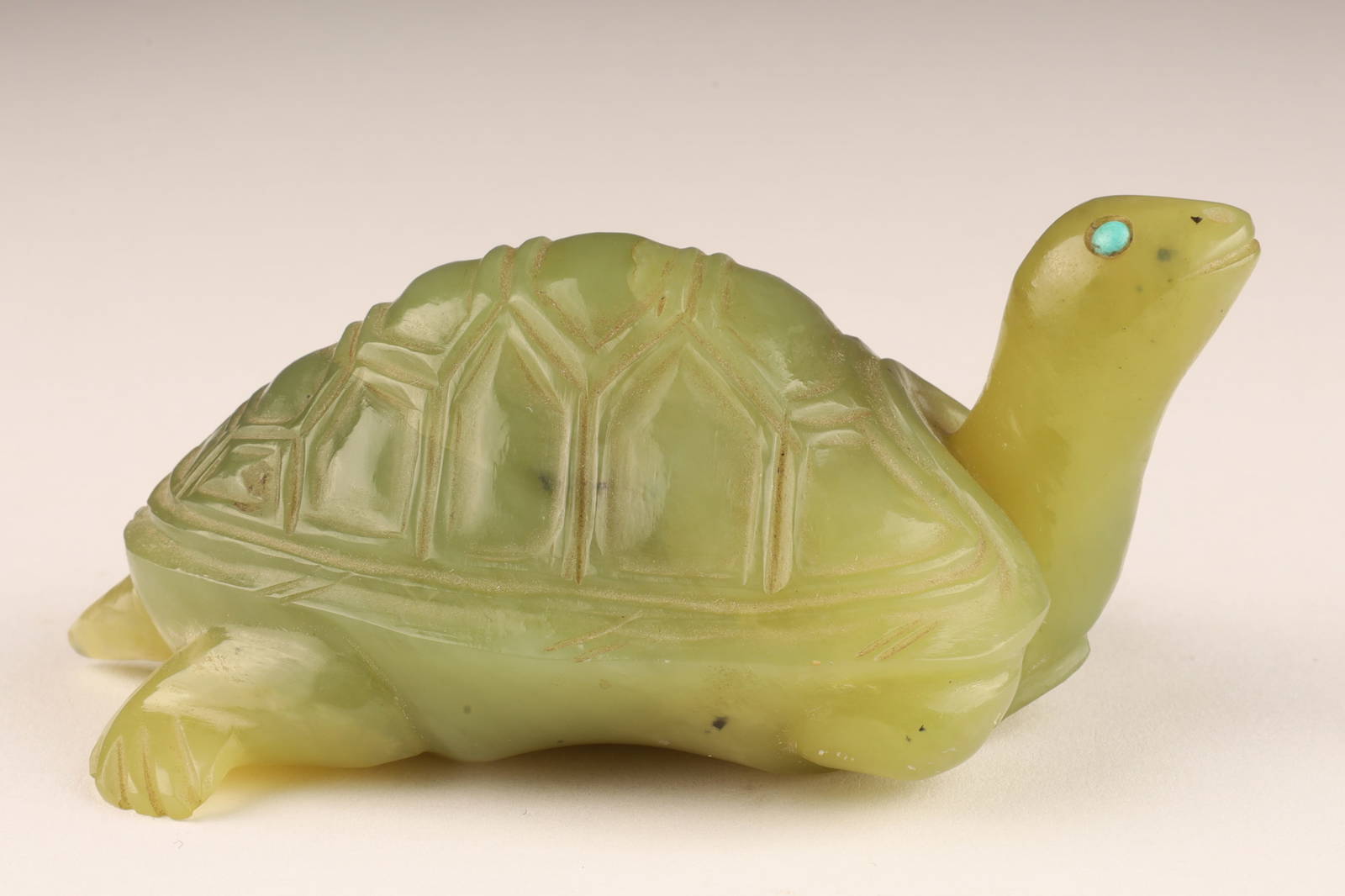 Chinese Carved Jade Turtle Figurine Turquoise Eyes Auction