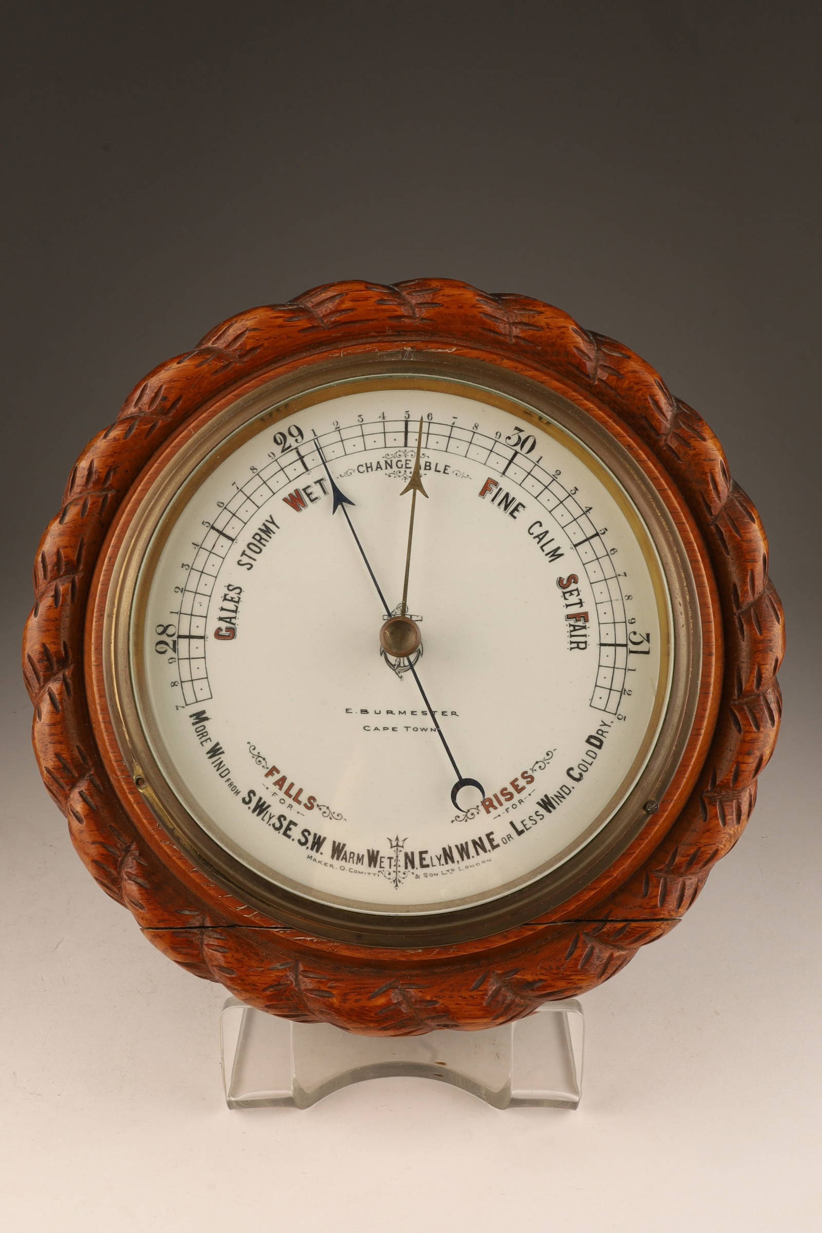 Antique Oak Rope Carved English Aneroid Barometer Auction