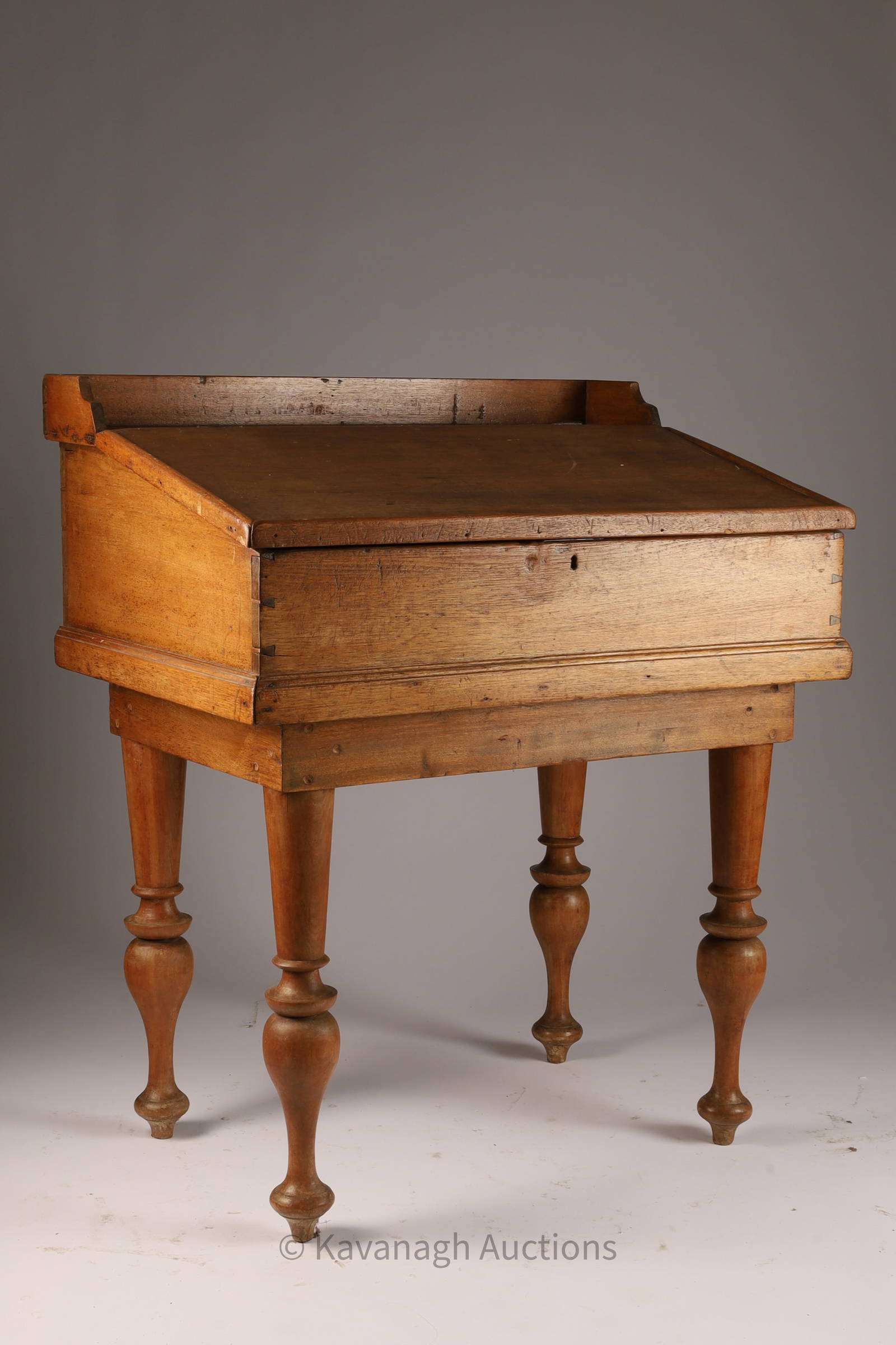 Antique 19th C Blond Oak Slant Top Writing Desk Auction