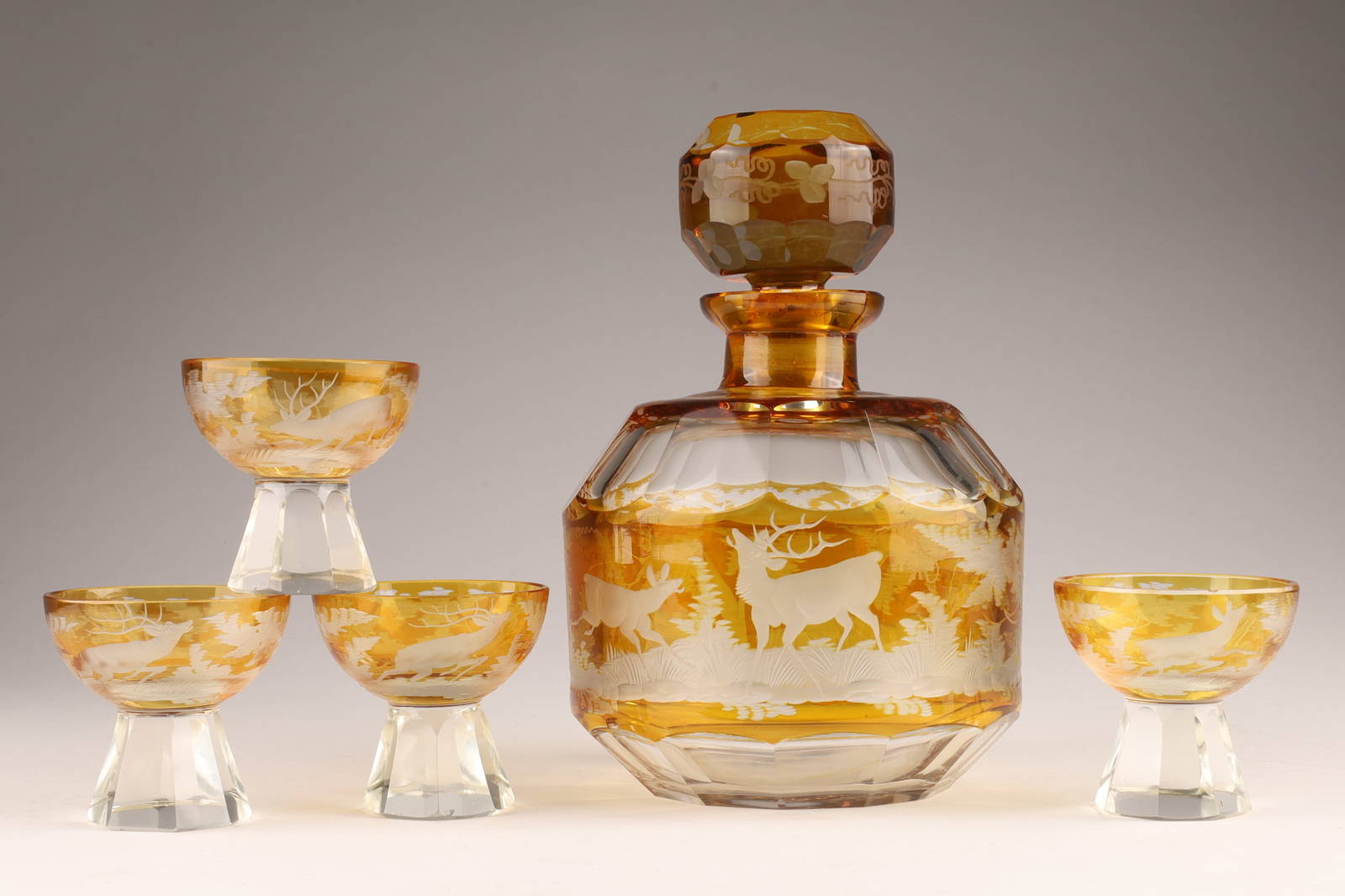Czech Bohemian Amber Stag Liqueur Set Karl Palda Auction