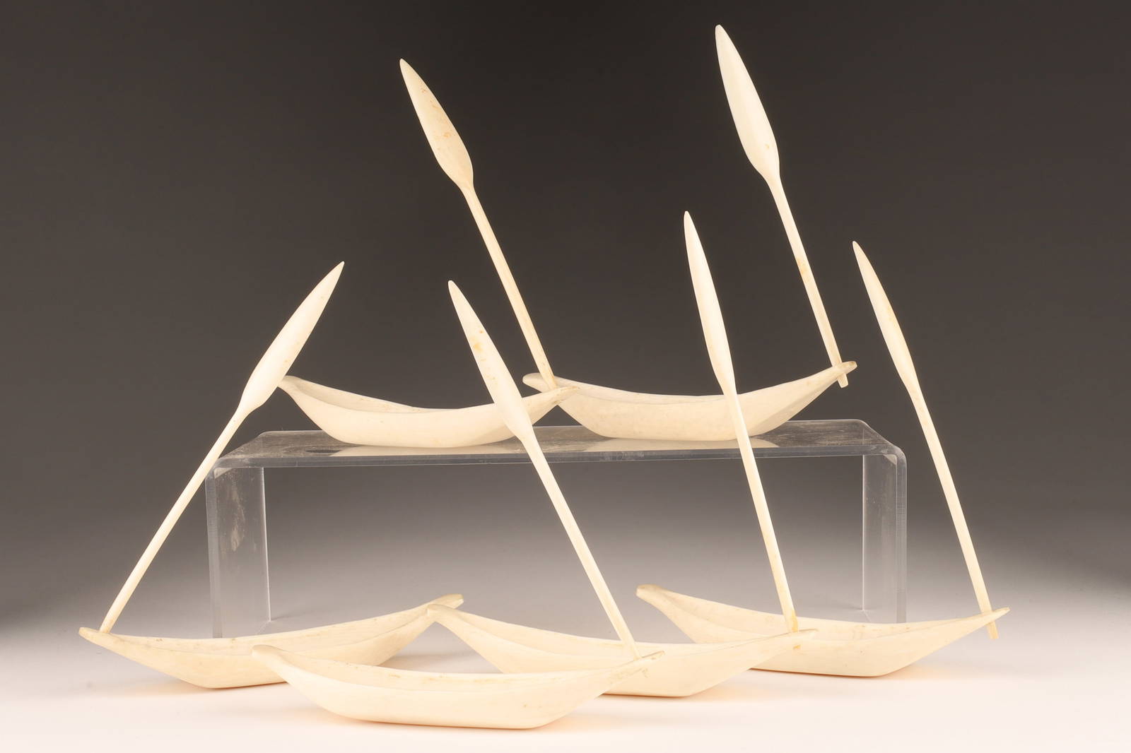 Set Inuit Carved Stylized Bowl / Boats With Oars Auction