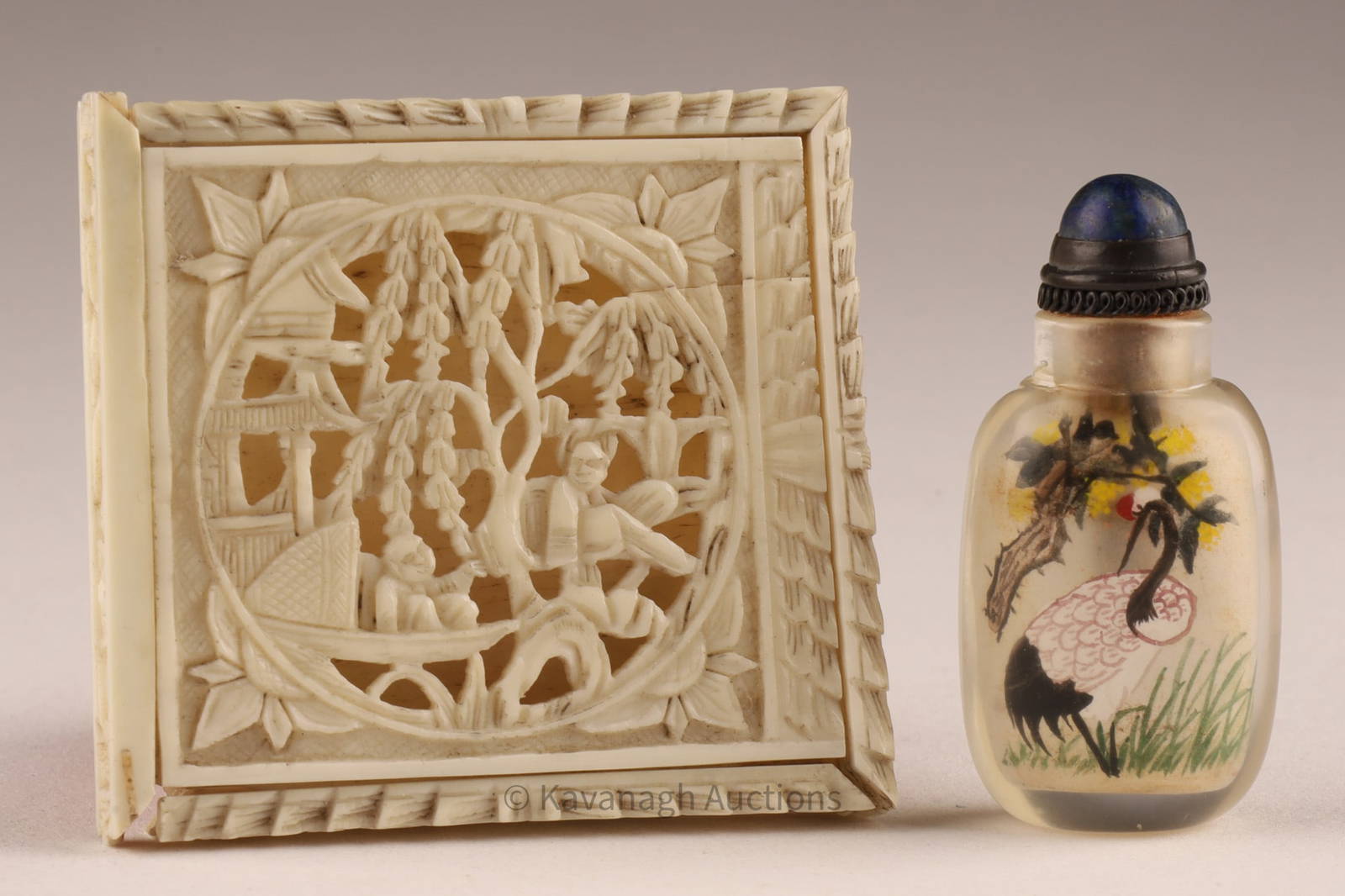Chinese Carved Puzzle Box, Miniature Snuff Bottle Auction