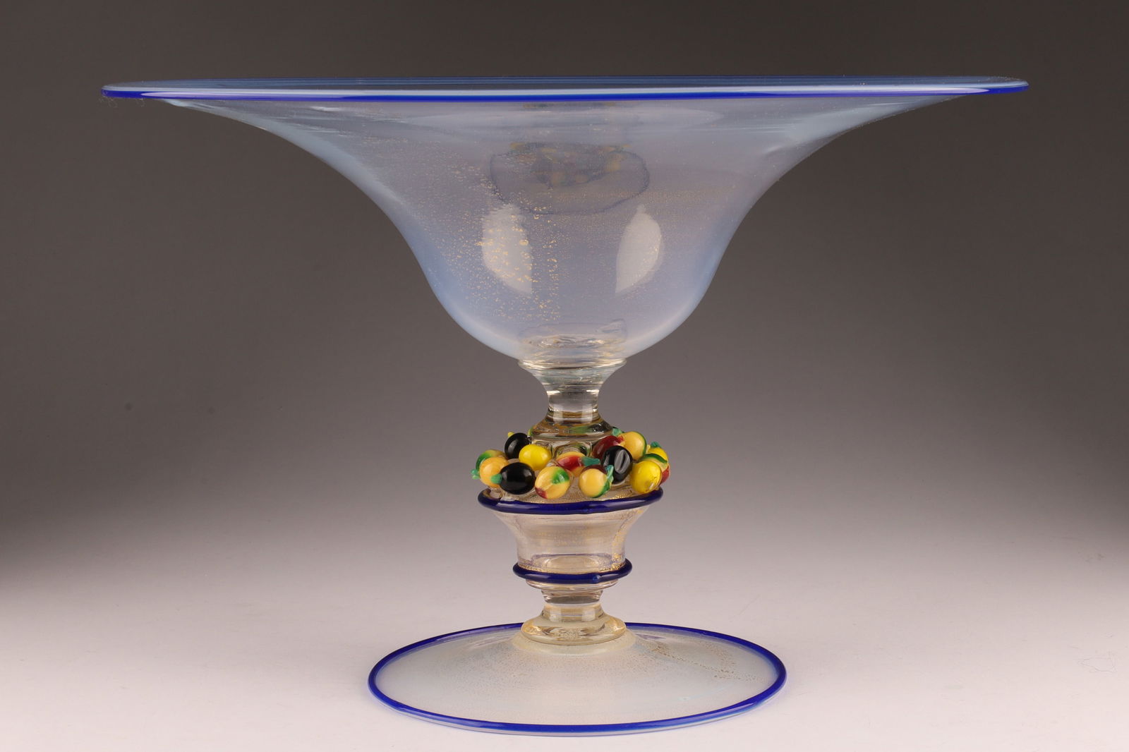 Attr. Salviati Venini Iridescent Art Glass Compote With Applied Fruit ...