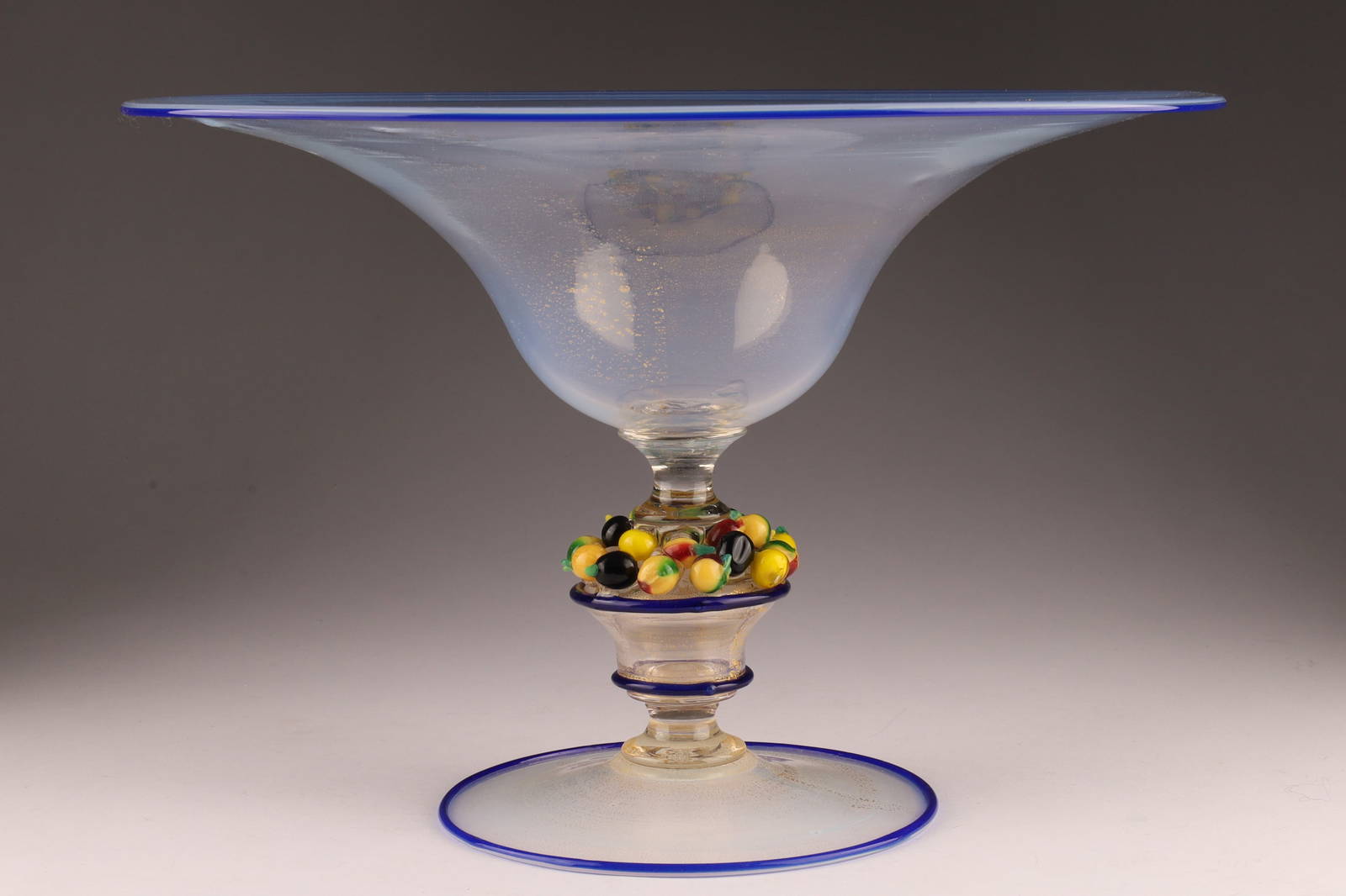 Attr. Salviati Venini Iridescent Art Glass Compote With Applied Fruit ...