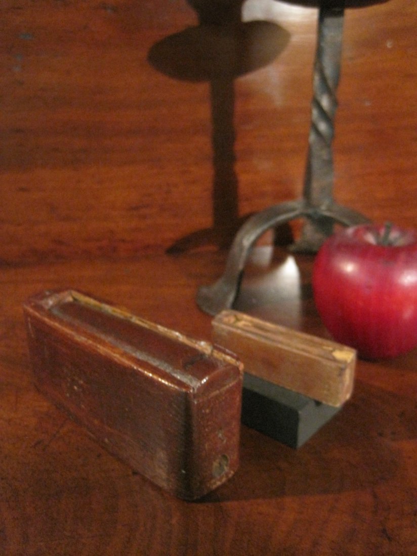 Pair Folk Art Wooden Slide School Chalk Boxes Ca 1800s
