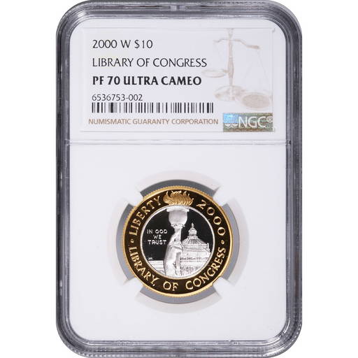 Certified $10 Commemorative 2000 Library Of Congress Bimetallic Pf70 Ngc