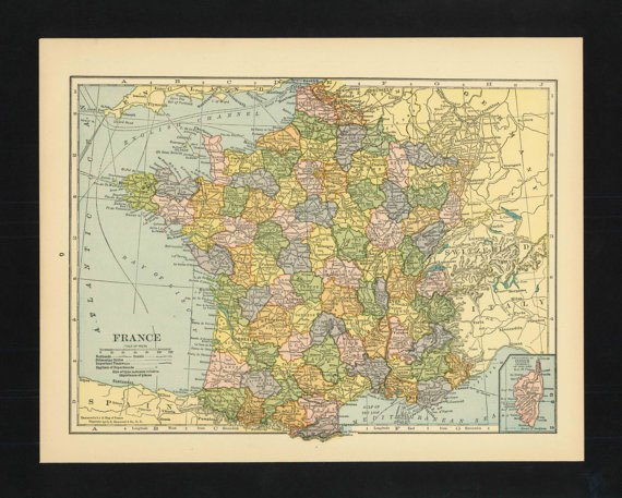 Vintage 1926 Map Of France