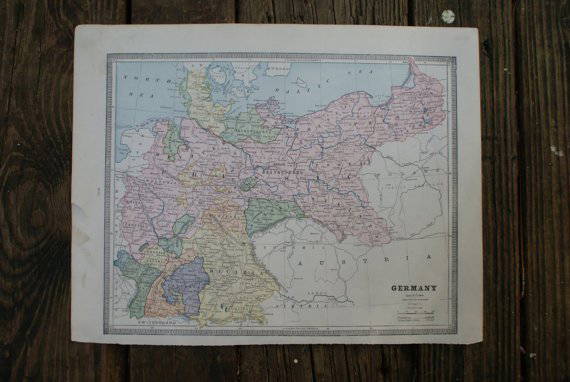 Authentic Vintage 1883 Germany Map