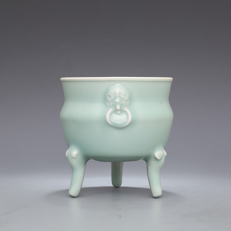 Song Longquan Kiln Powder Celadon Three-legged Furnace With Tiger Head ...