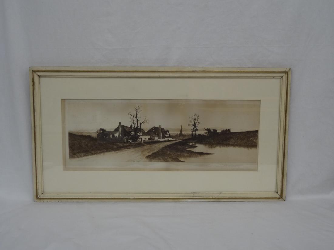 Framed Etching By Ernest Rost "restful Twilight"