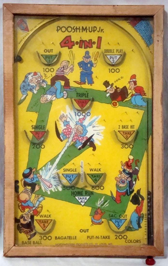 1930's Poosh M Up Jr. 4 In 1 Baseball Pinball Game