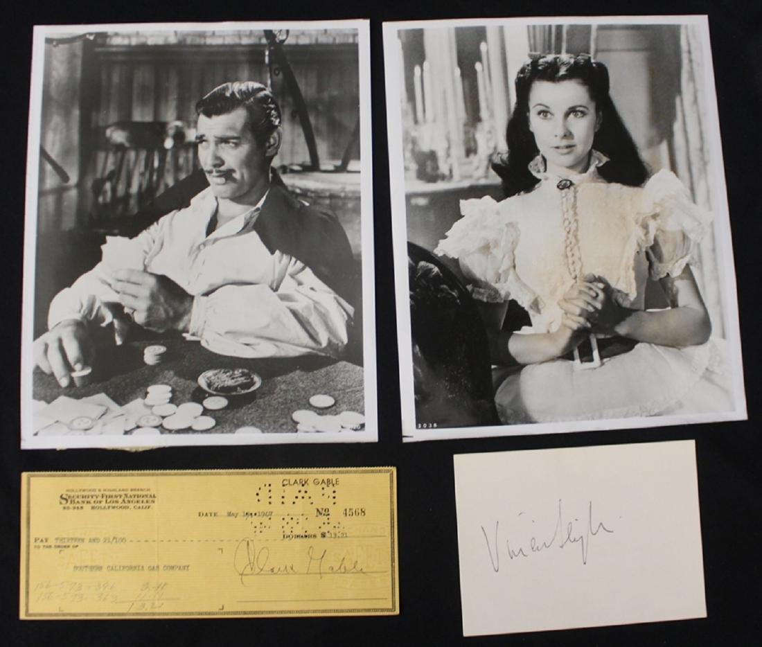 Clark Gable signed check and Vivian Leigh signature cut