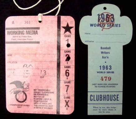 1963 Yankees World Series Media Passes