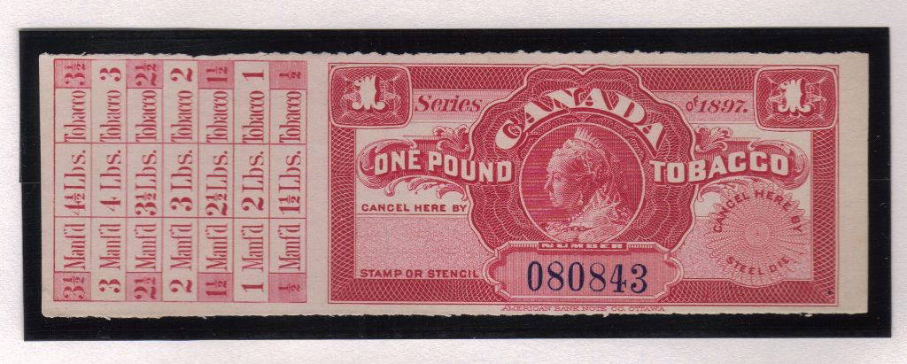 Canada Revenue M404 One Pound Red Tobacco Stamp