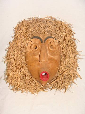 Seneca Carved Wood Cornhusk Mask By Loren Sprag
