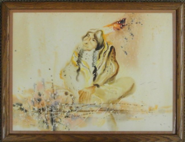 Watercolor Medicine Man By Blackfeet Artist King Kuka