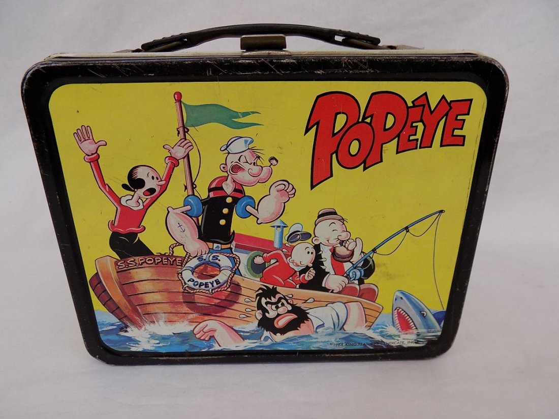 1964 Popeye Metal Lunch Box Olive Oyl, Bluto, Wimpy